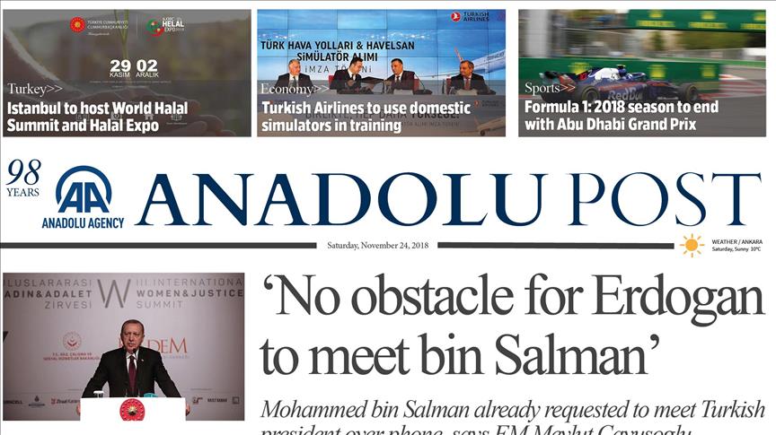 Anadolu Post - Issue of November 24, 2018