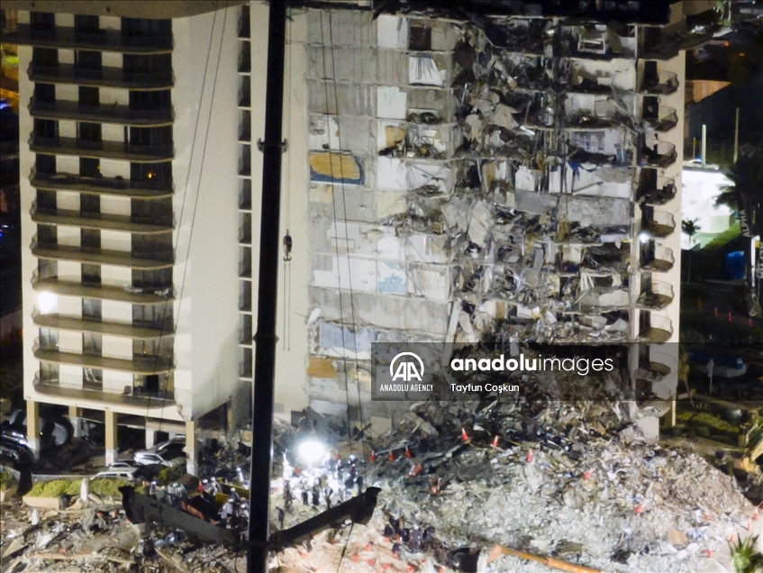 Aerial views aftermath of the partial building collapse in Florida ...