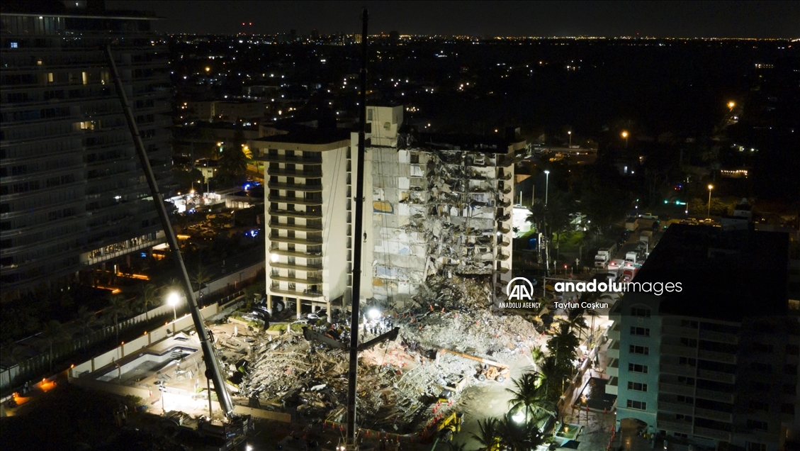 Aerial views aftermath of the partial building collapse in Florida ...