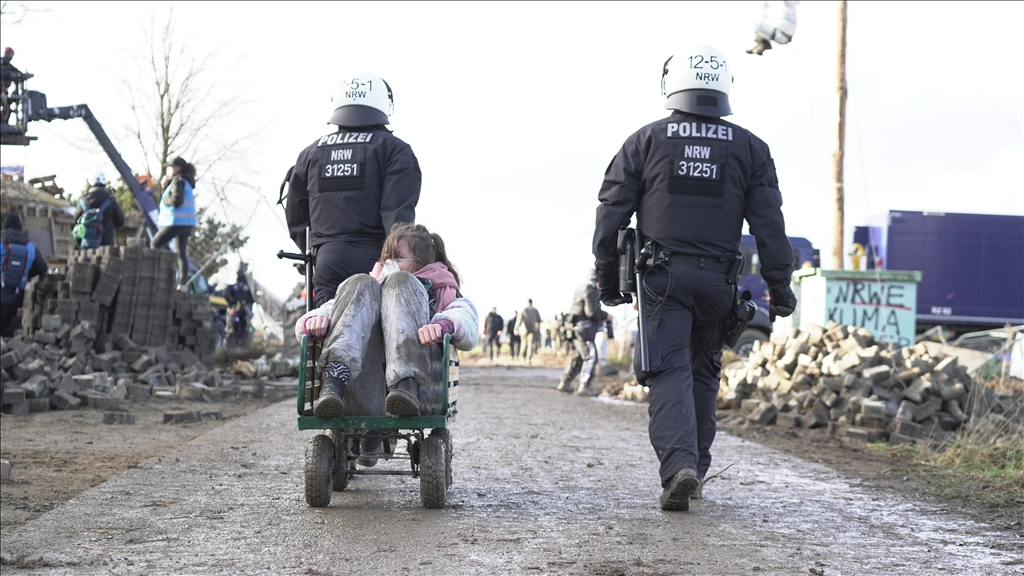German authorities starts to clear a major protest camp in the village ...