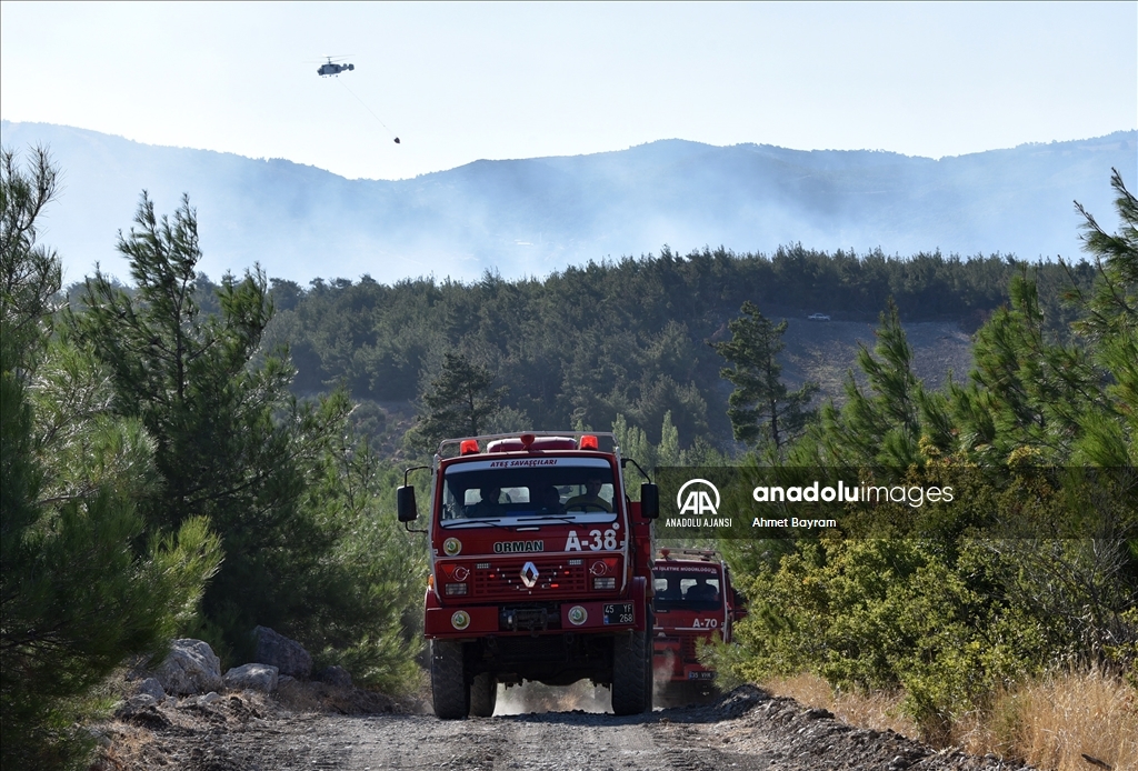 Manisa'nın Soma ilçesinde çıkan orman yangınına müdahale sürüyor ...