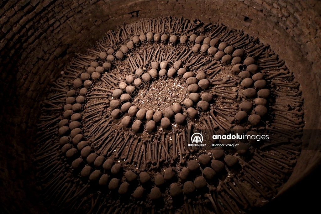 Underground cemetery containing the remains of thousands of people buried in Peru's Lima ...