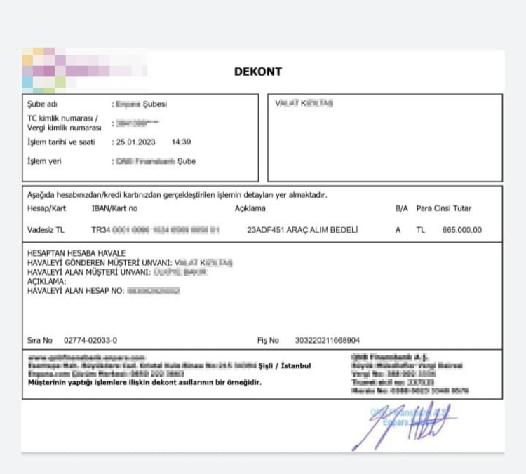 Sahte dekontu fark edince dolandırılmaktan kurtuldu